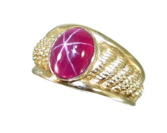 Vintage 14k RUBY STAR SAPPHIRE Ring Yg Size 7.75 Yellow Gold 8.4 Gr
