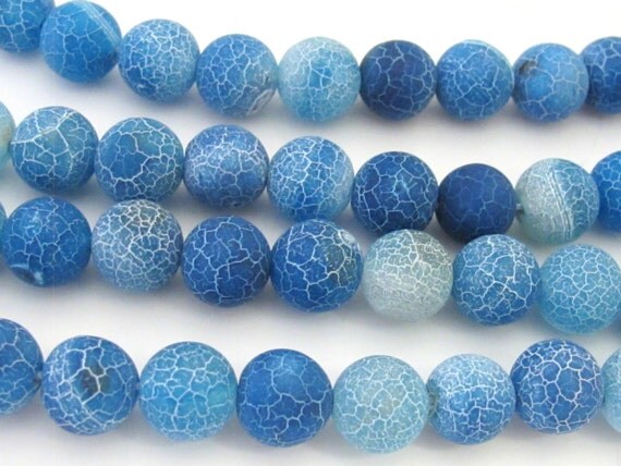 10 BEADS Fire agate cool blue dragon veins gemstone beads