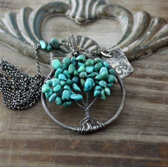 Turquoise Tree of Life Necklace December Birthstone OM by true2u