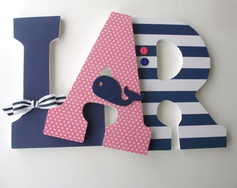 Custom Wood Letters for Girls Pink and Gray Elephant Theme