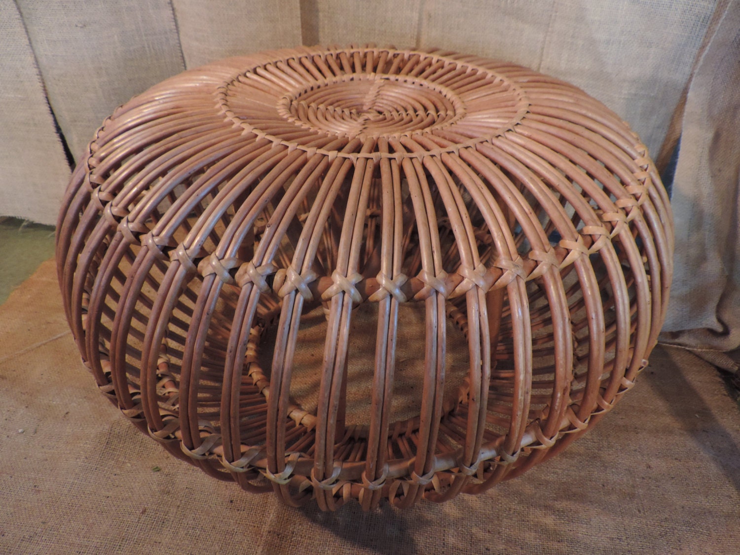 Reserved Franco Albini Rattan Pouf Stool Ottoman Wicker Poof Ottoman in ...