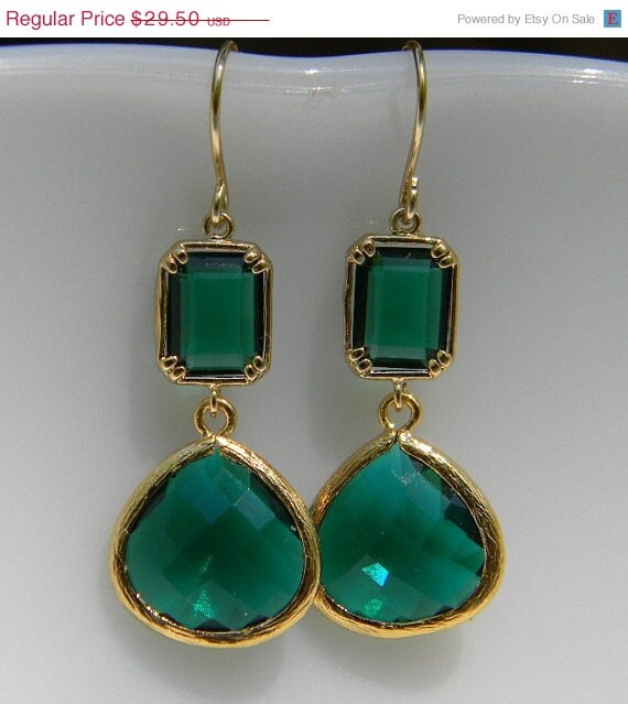 Emerald Green Dangle Earrings in by Greenperidot on Etsy