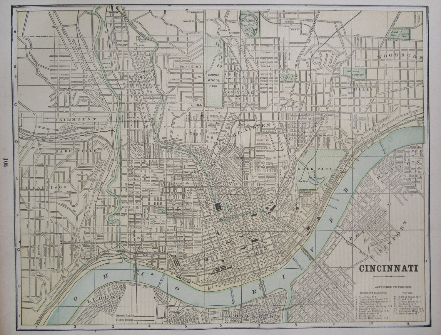 1893 CINCINNATI Map SUBURBS. Vintage by OriginalAntiqueMaps