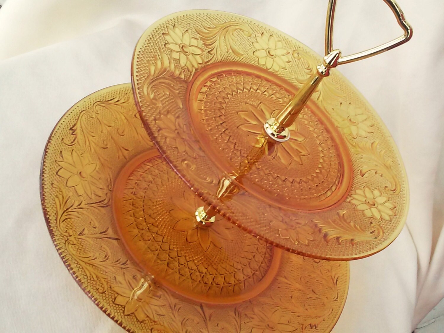 Vintage Amber Tiara Glass Two Tier Tidbit Tray or Sandwich