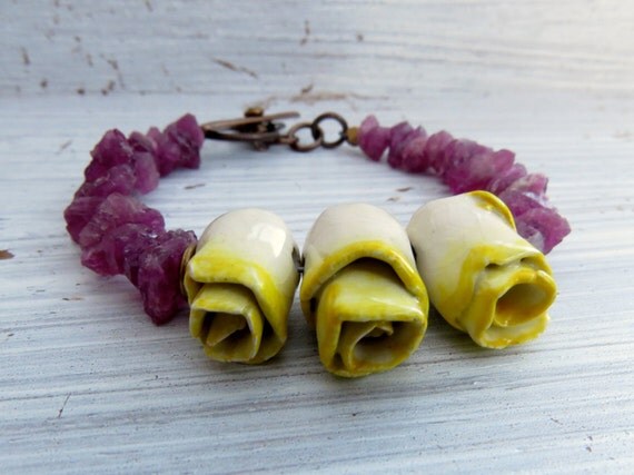 Yellow Roses handmade bracelet yellow bracelet bead
