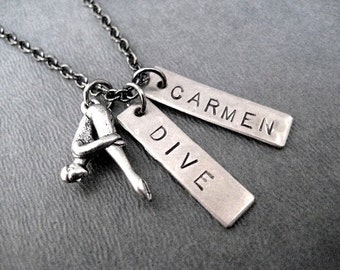 SWIM COACH Necklace Swimming Necklace on Gunmetal chain