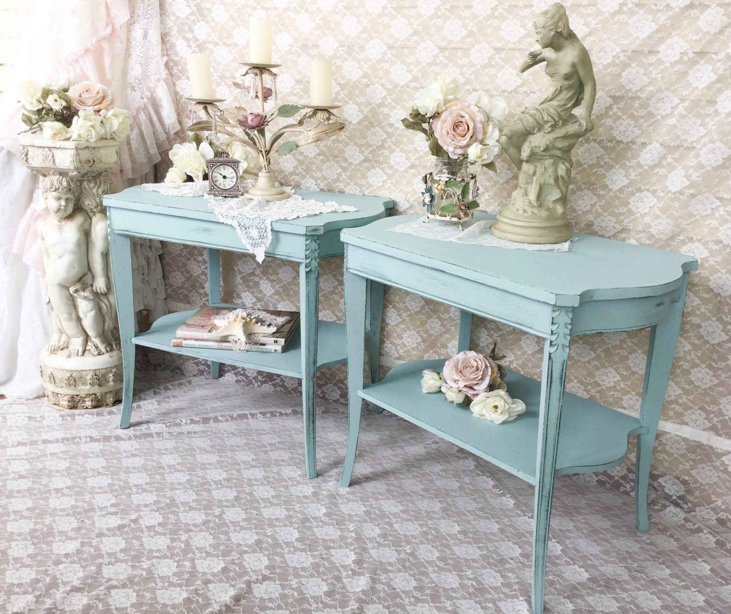 Chippy Distressed Robin Egg Blue End tables,Side tables,Nightstands ...