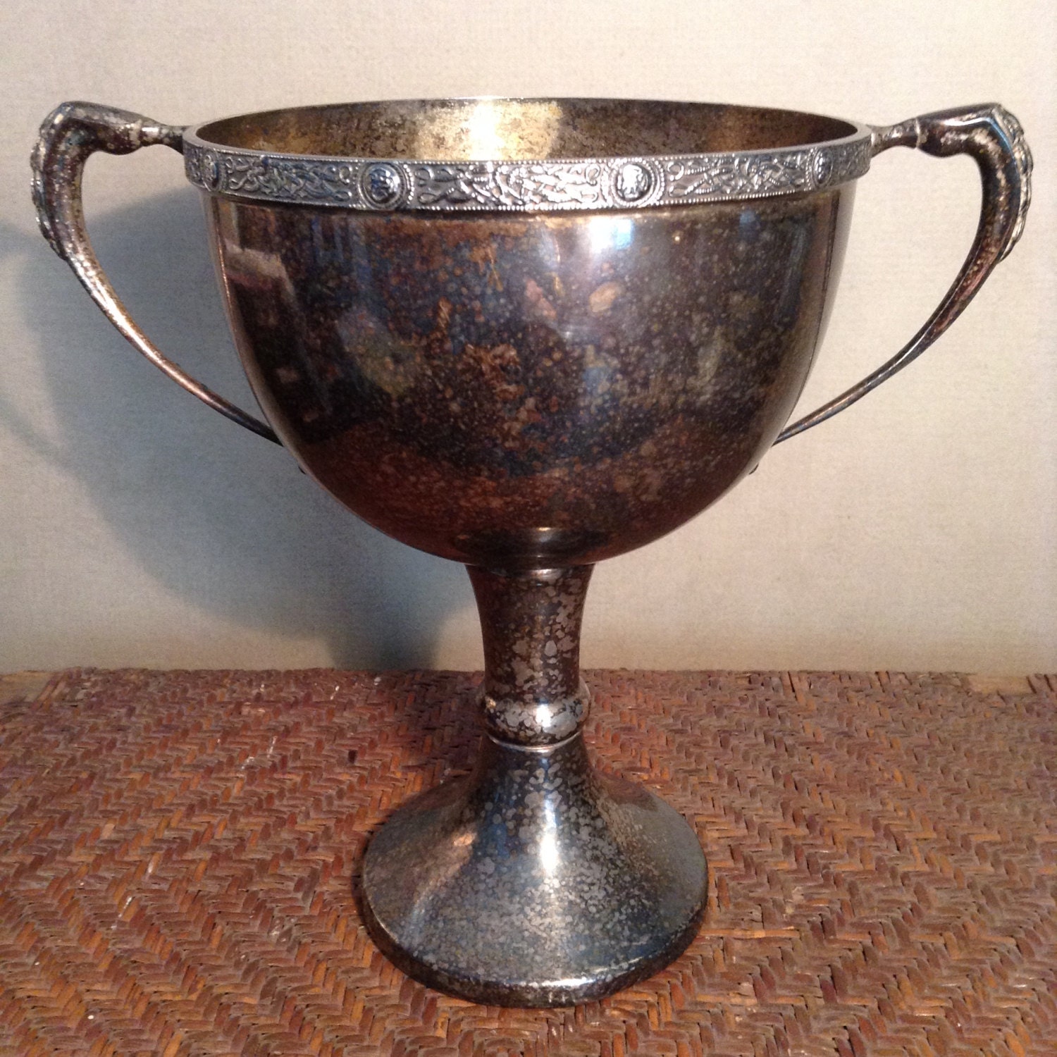 Vintage English silver plated loving cup trophy cup handled goblet ...