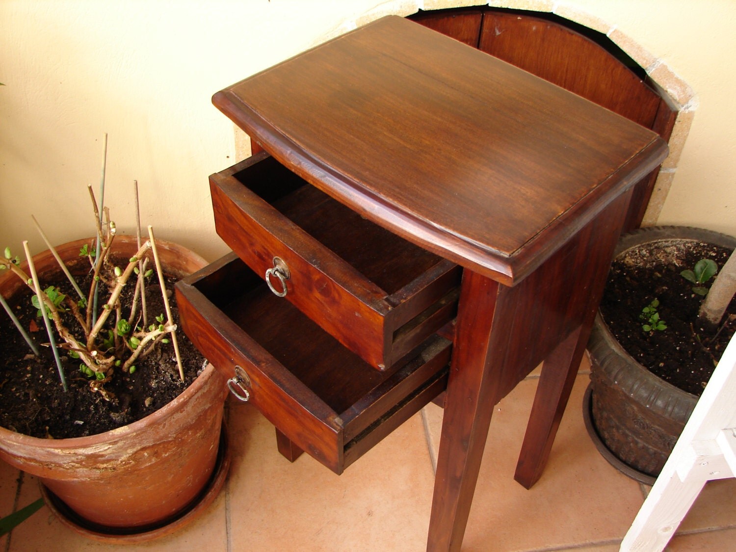 French antique,solid wood,bedside or telephone table with two drawers ...