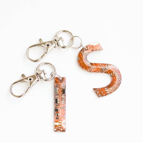 Men's Personalized keychain recycled circuit board