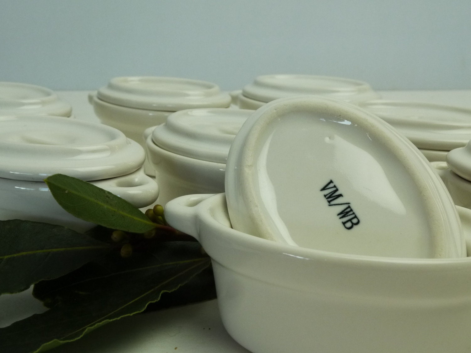 French White Glazed Mini Terrines….Listing is for TWO…. Butter Pots ...