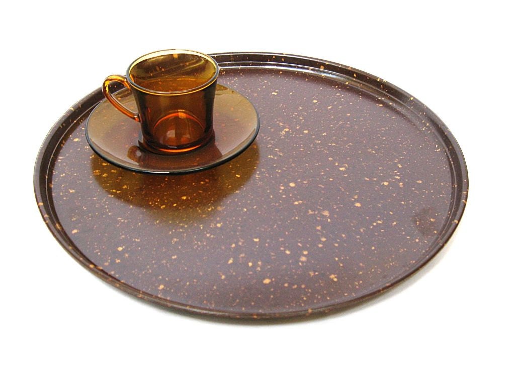 Vintage Bakelite serving tray Cake plate Dark brown with yellow spots ...