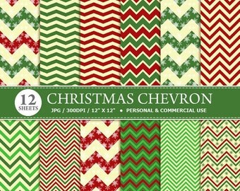 50% OFF SALE 12 Christmas Chevron Digital Scrapbook Paper, digital ...