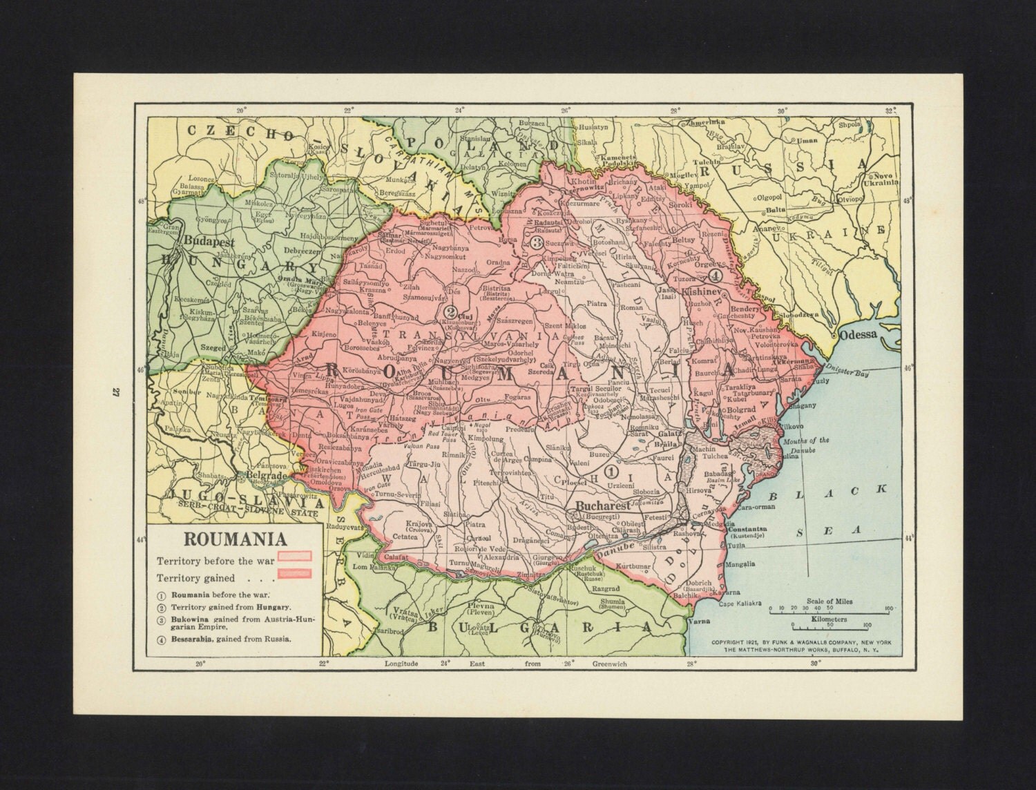 Vintage Map Romania From 1921 with WWI changes by ManyPlacesMaps