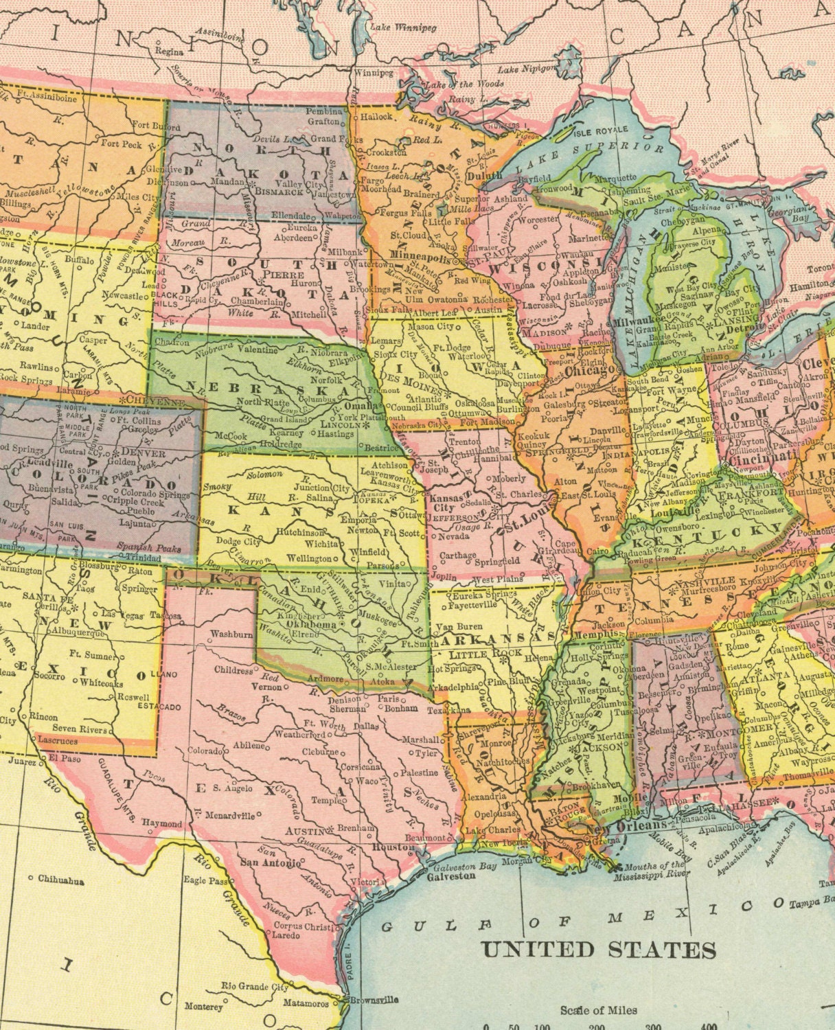 Vintage Map United States From 1904 Original by ManyPlacesMaps