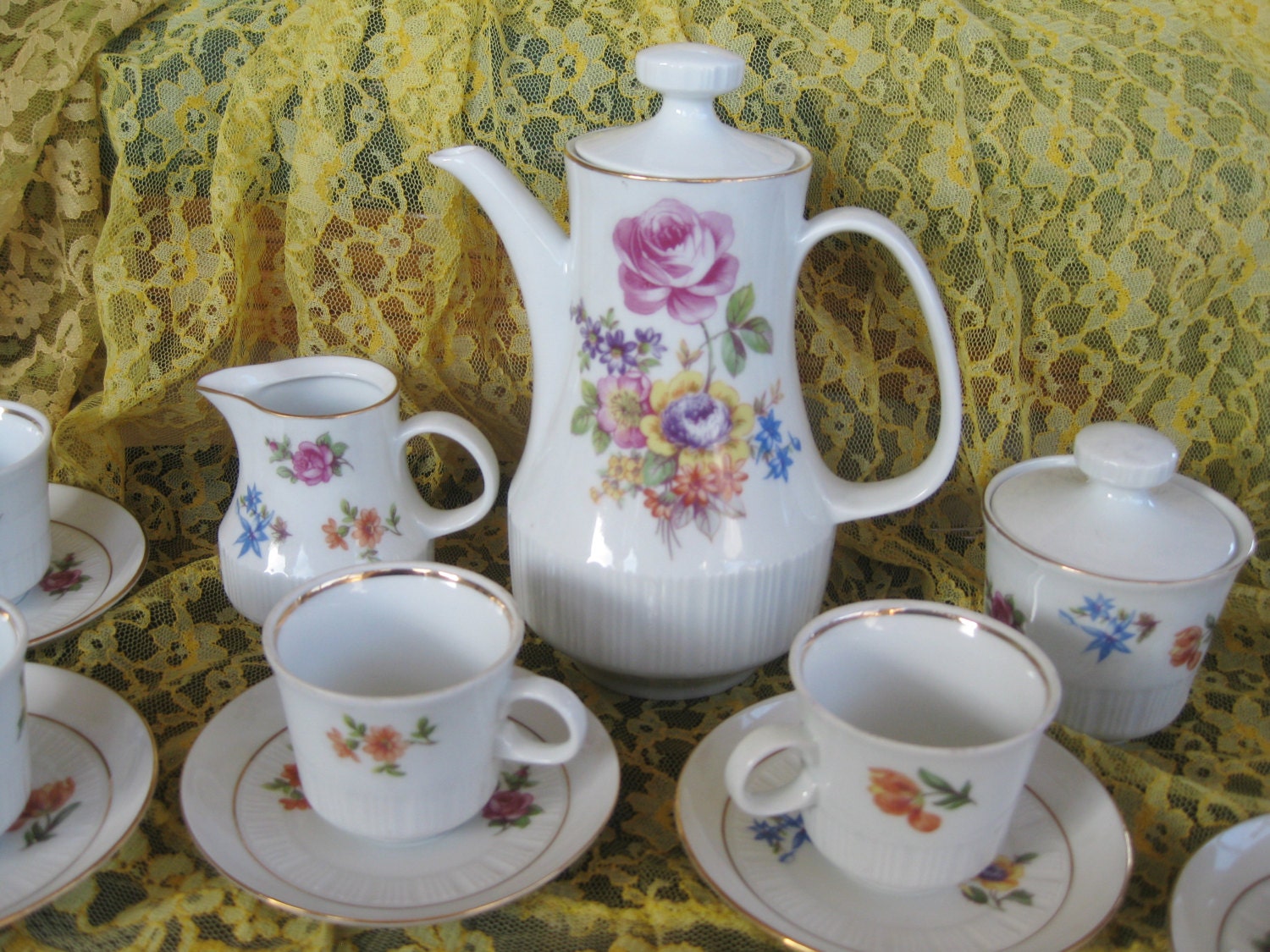 Rare German Floral 17 piece Teaset (teapot, creamer, sugar, & 6 ...