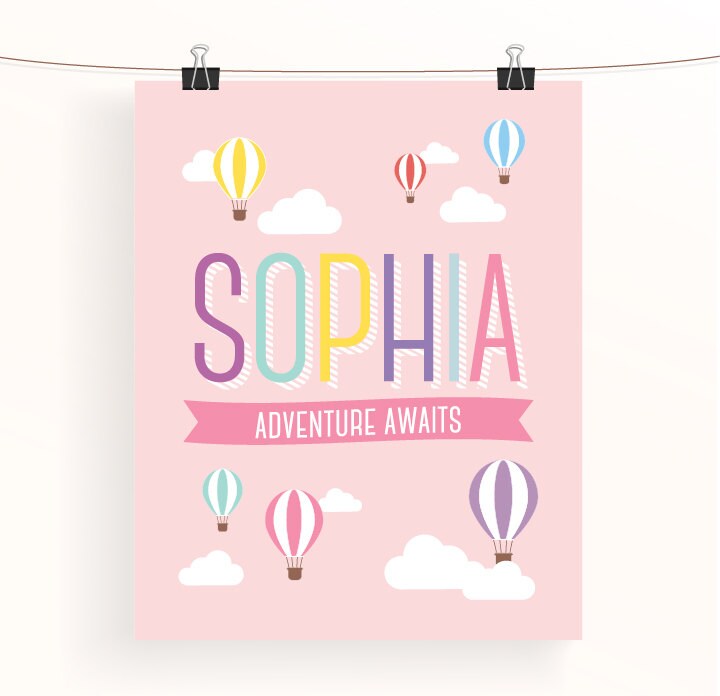 Custom Baby Girl Name Print Sophia Hot Air Balloon Print Custom Baby Girl Name Print Sophia Hot Air Balloon Print