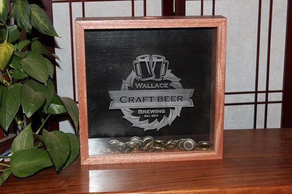 Personalized Mahogany Bottle Cap Shadow Box Craft