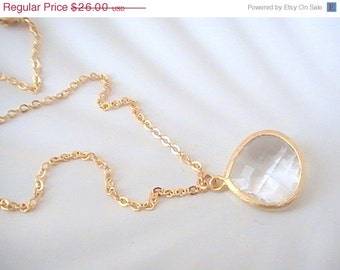 HOLIDAY SALE Crystal Necklace, Clear Crystal Necklace, Gold Filled ...