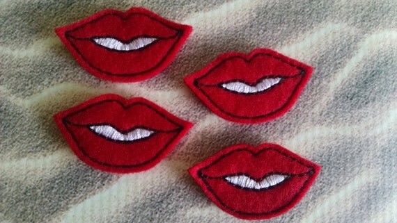Red Lips Felt Embellishment set of 4 Felties 1 x