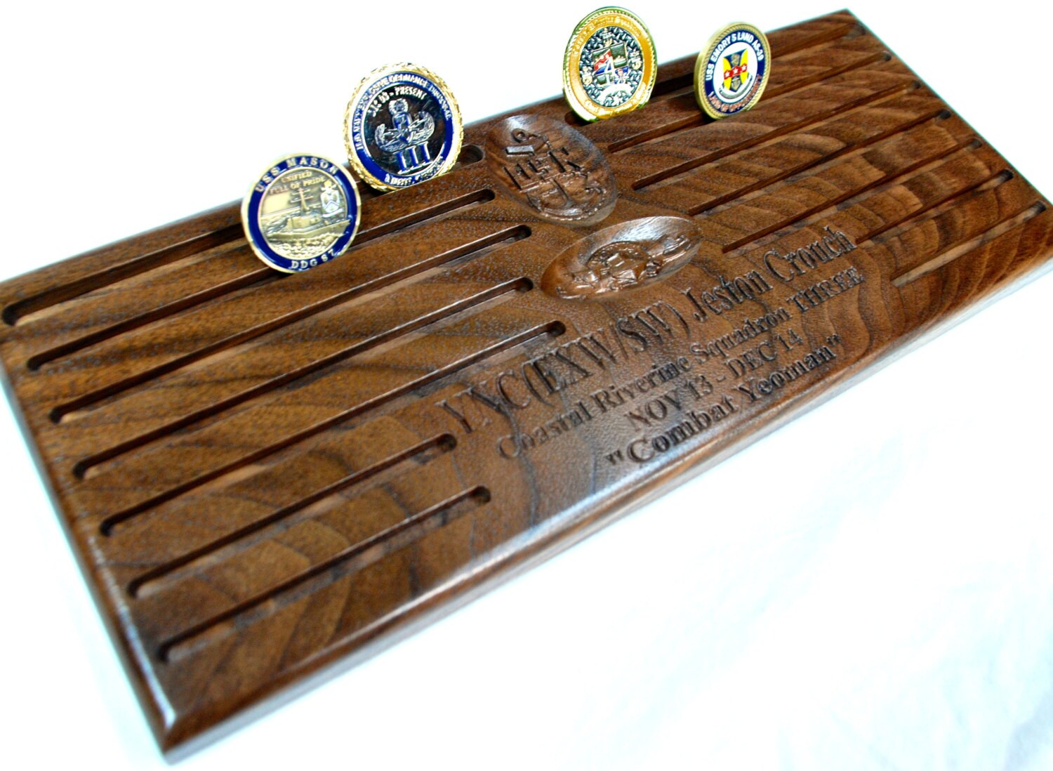 Military Challenge Coin Display With 2 Rank Warfare Insignia