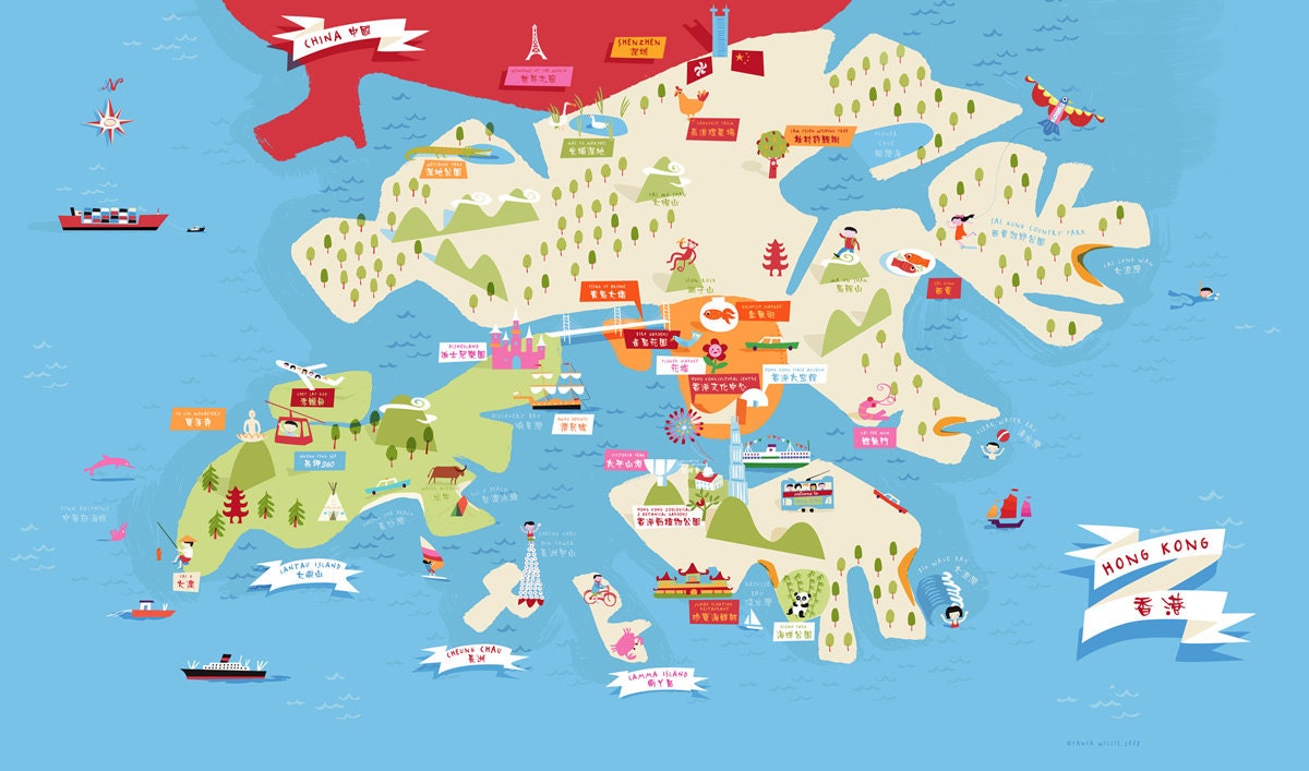 Hong Kong Map Cartoon