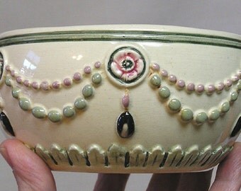 Weller Pottery Pearl Line Bowl w Pearly Swags and Pink Flowers Circa ...