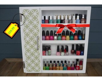 Handcrafted Wood Nail Polish Wall Shelf with Cupboard