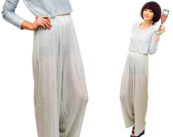 VTG Silver Metallic Knit Sheer Pants • High Rise Waist • Sparkly ...