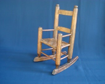 Primitive Doll Bear Wooden Rocker Wood Rocking Chair Handmade