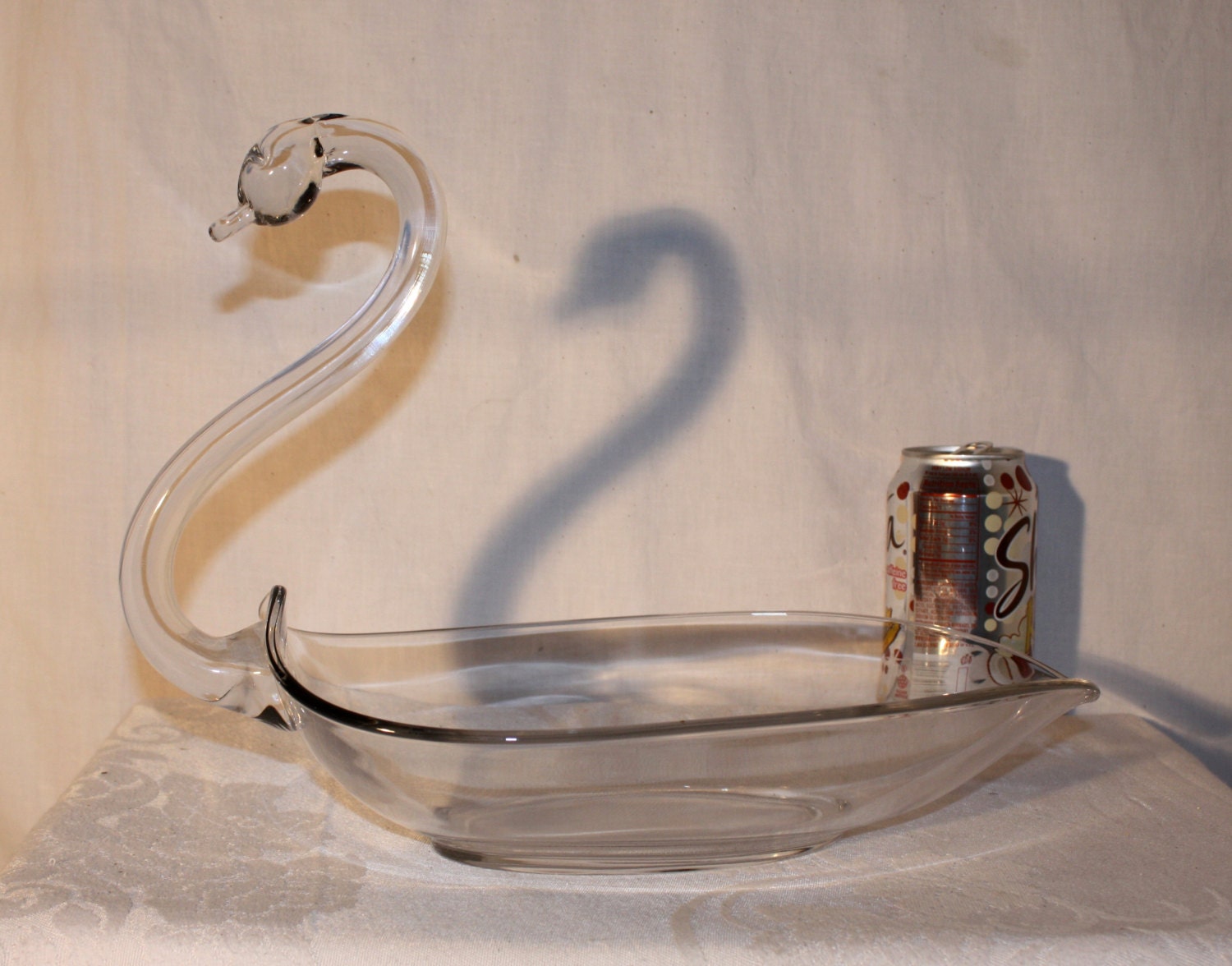 10 inch tall and 14.5 in long beautiful clear glass swan bowl, elegant ...