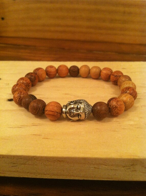Buddha Head Bracelet. Yoga bracelet. Wood Bracelet. Wood beads