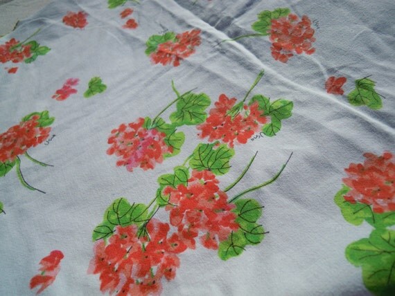 Vera Neumann Cotton Table Linen Bright Pink Geraniums