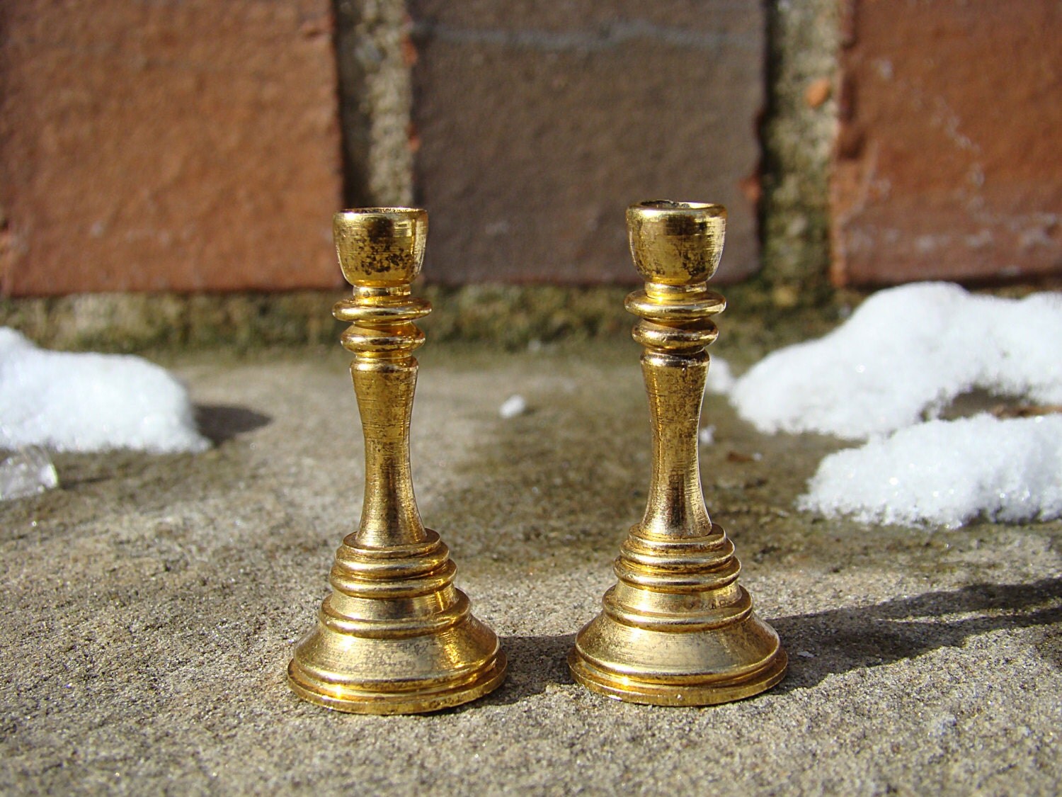 Vintage collection 1970’s brass Doll house Miniature Two Candlesticks ...