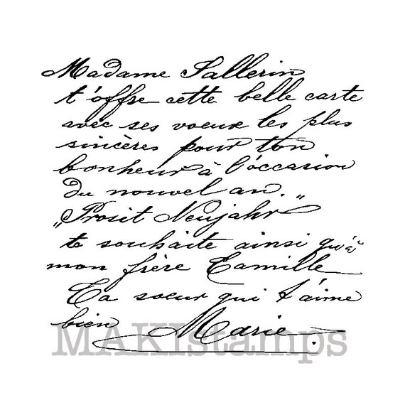 Large vintage french script rubber stamp / Background stamp