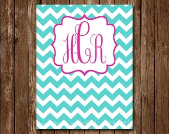 Chevron Monogram Custom Binder Cover Teal and Pink Printable