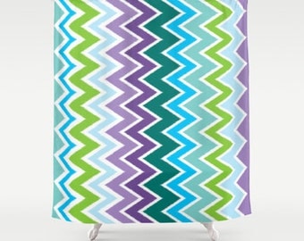 Chevron Shower Curtain - Breezy Surf Day , unique, chevron, blue, teal ...