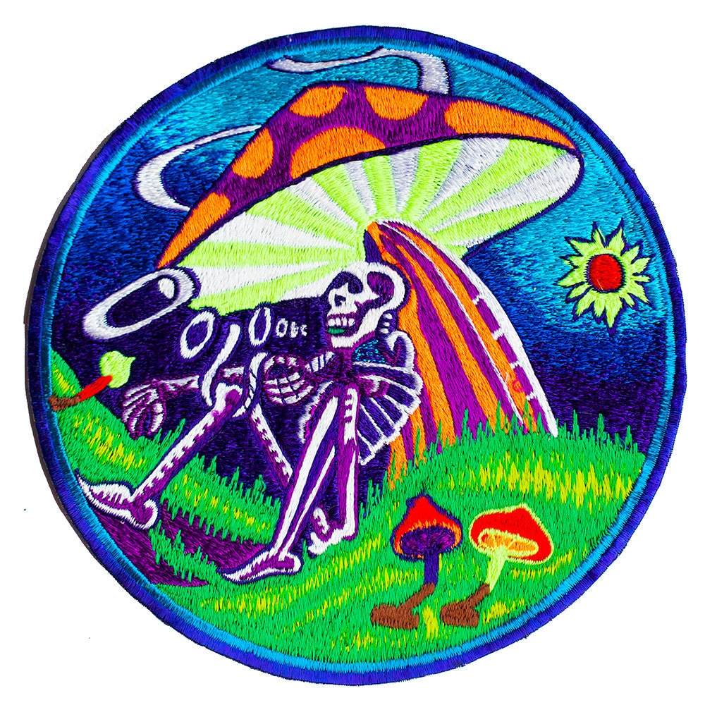 Grateful mushroom dead blacklight Patch psy patch LSD psychedelic skull ...