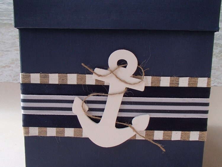 Nautical Card Box Navy Blue with Anchor Your by ParadiseBridal