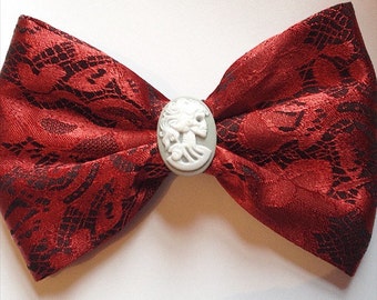 Red Lace Effect Hair Bow Hairbow Gothic Cameo Floral Lacy Skeleton Dark ...