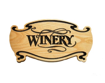 Winery Wood Carved Sign - Wooden Wine Sign - Carved Wooden Signs