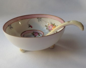 Hand Painted Nippon Footed Bowl and Ladle