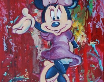 Vintage Minnie Mouse, animation, peinture à l'huile, peinture originale ...
