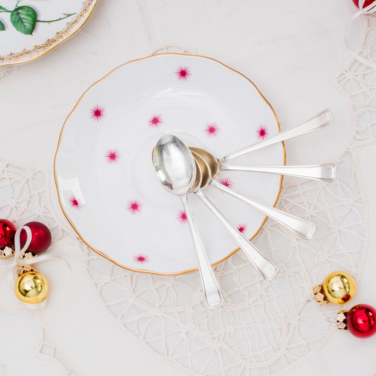 Dainty set of five vintage silver-plated tea spoons, lovely for serving ...