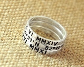 Personalized Hammered ring, Customized Roman numerals ring, 925 ...