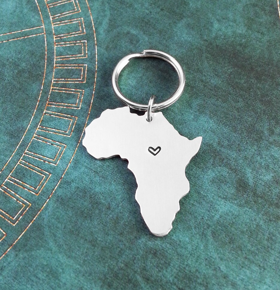 Africa Keychain Personalized Hand Stamped Africa Keyring Long