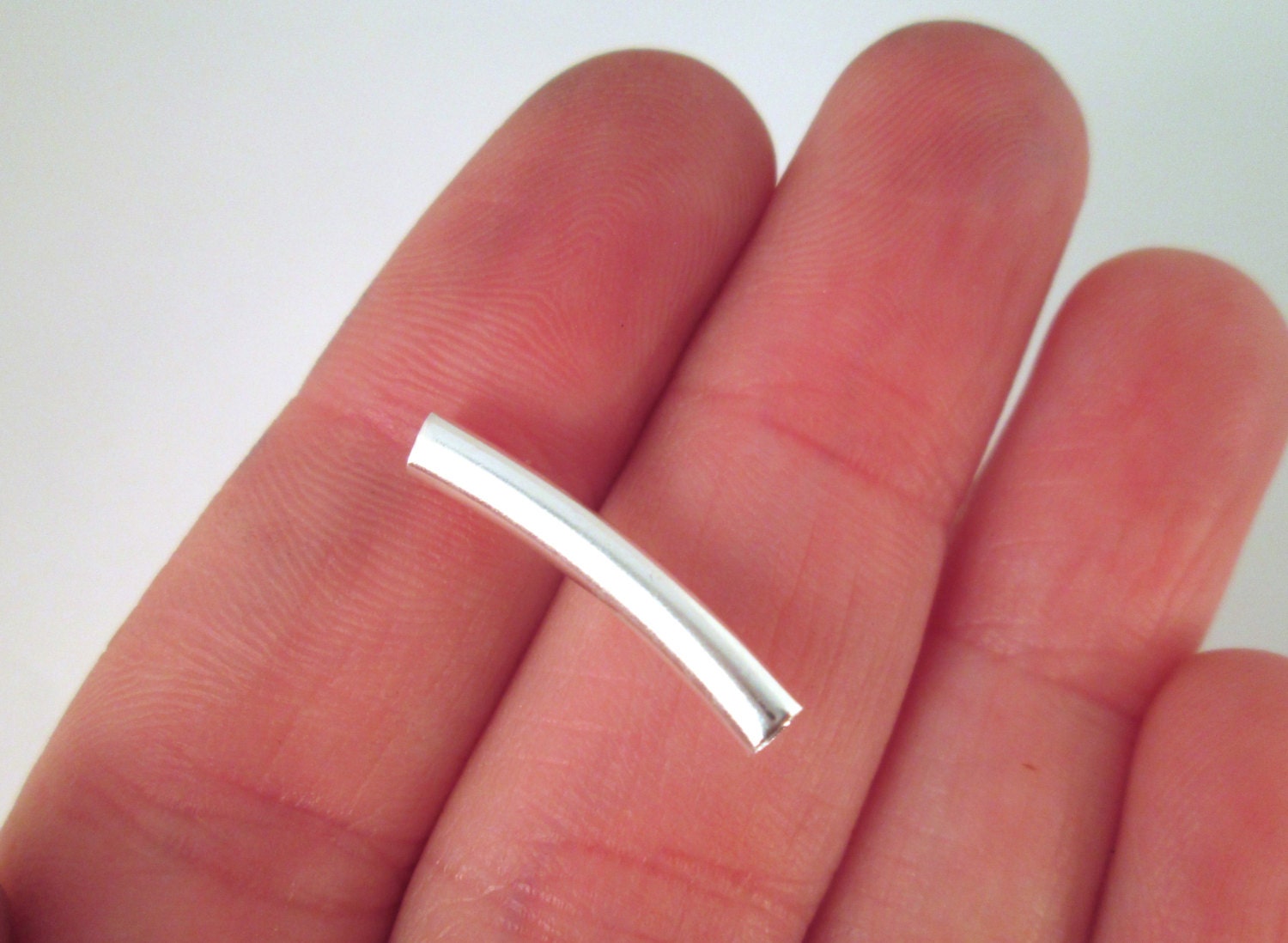 Silver Plated Curved Tubes Beads 20x3mm D88