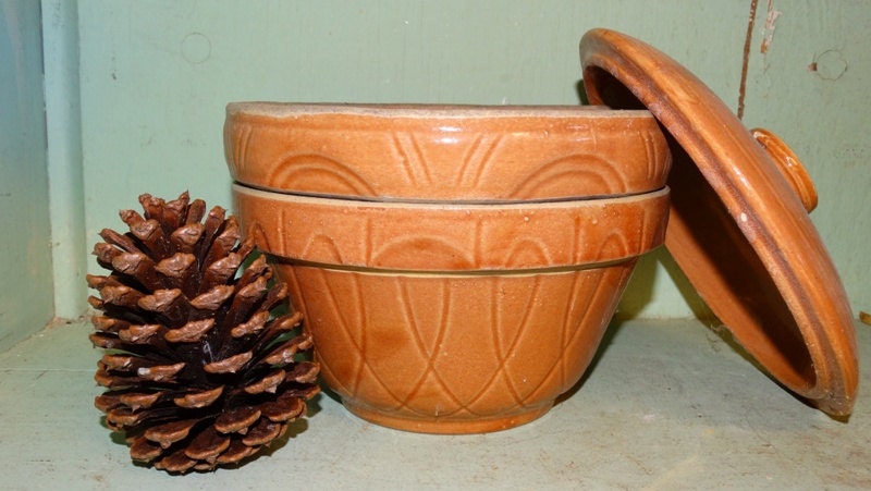 Vintage 1940’s Pottery Stoneware Ovenware #7, Bowls with lid, Baking ...