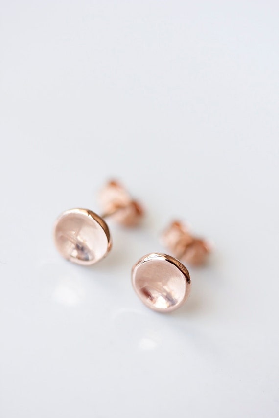 Small rose gold pebble stud earrings solid 14k gold stud