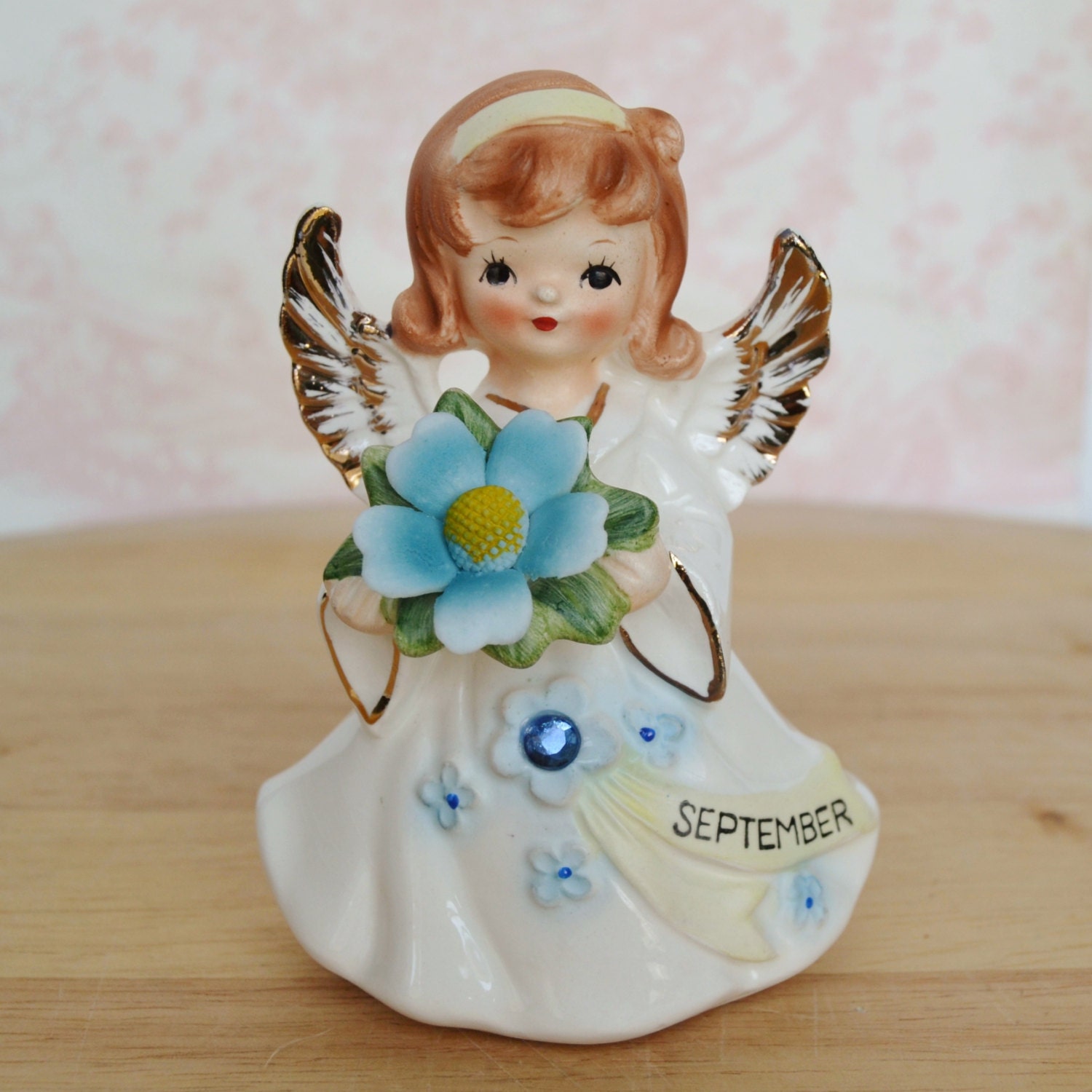 Vintage September Angel Figurine by Lefton by NevermoreVintage